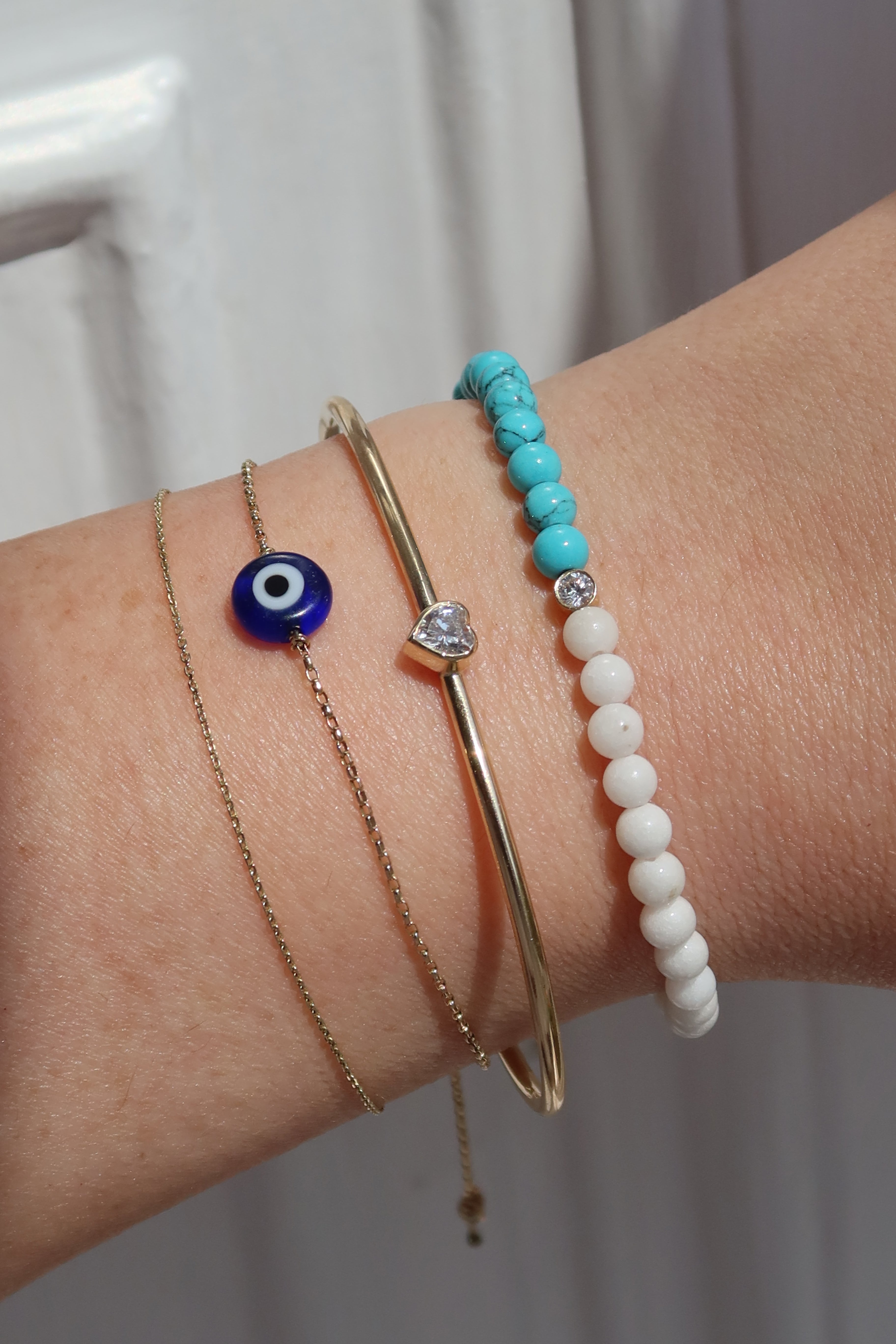 BEZEL FACETS DIAMOND HEART BANGLE – AURUM + GREY