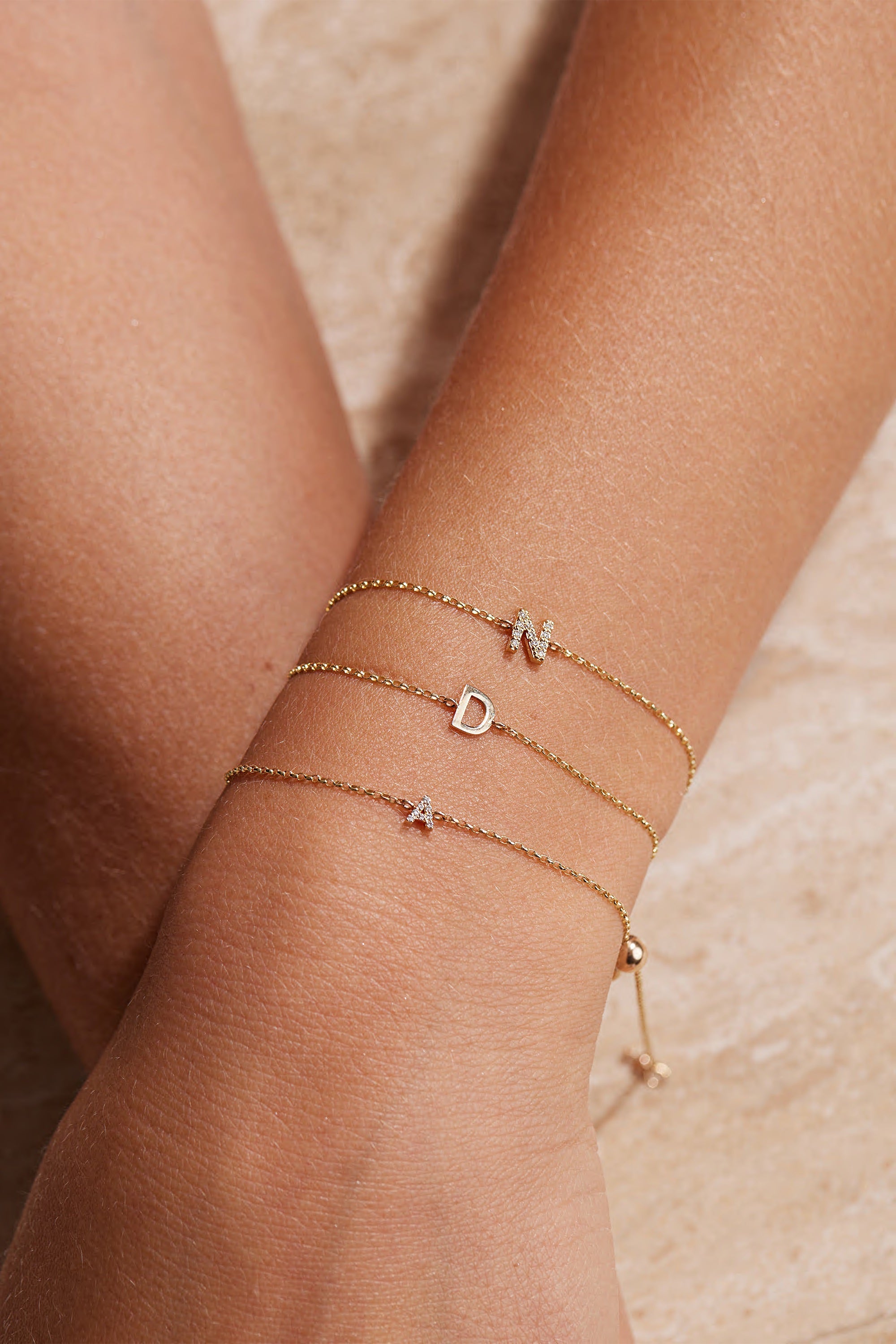 AURUM + GREY INITIAL SLIDER BRACELET